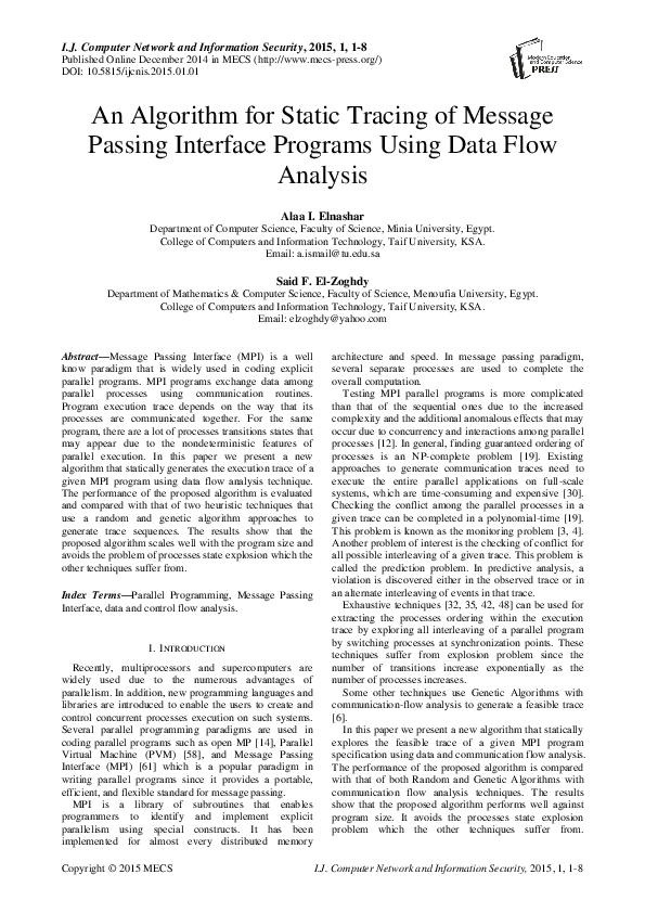 Pdf An Algorithm For Static Tracing Of Message Passing Interface Programs Using Data Flow