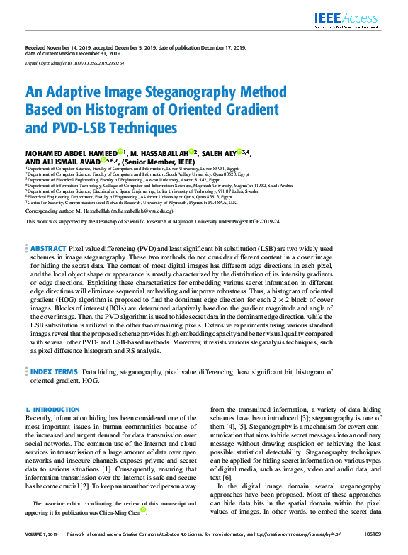 Pdf An Adaptive Image Steganography Method Based On Histogram Of