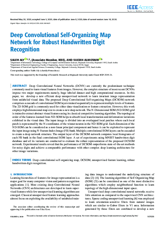 (PDF) Deep Convolutional Self-Organizing Map Network for Robust Handwritten Digit Recognition