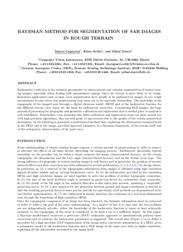 Pdf Bayesian Method For Segmentation Of Sar Images In Rough Terrain