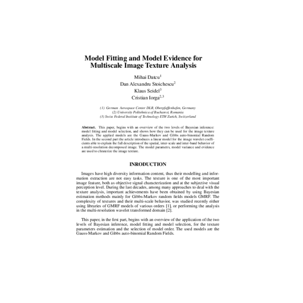 Pdf Model Fitting And Model Evidence For Multiscale Image Texture