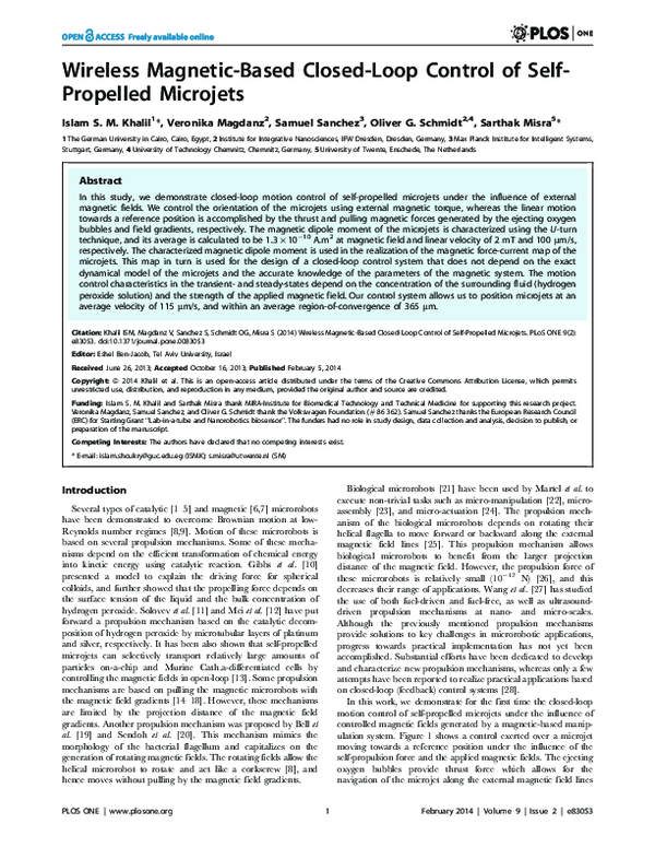 Pdf Three Dimensional Closed Loop Control Of Self Propelled Microjets