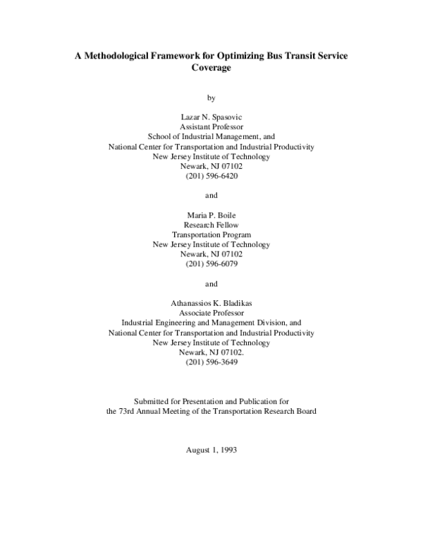 Pdf A Methodological Framework For Optimizing Bus Transit Service Coverage