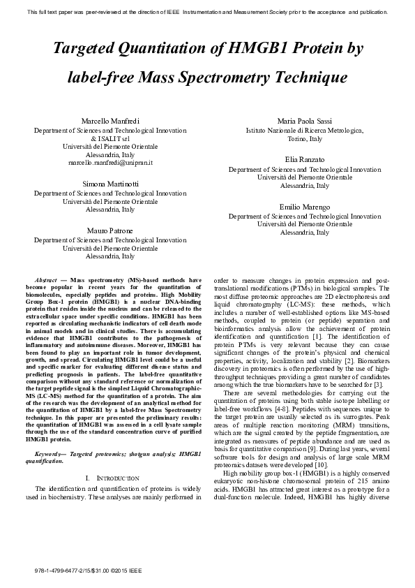 (PDF) Targeted quantitation of HMGB1 protein by label-free Mass ...