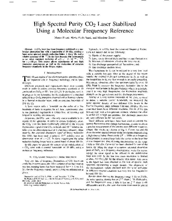 (PDF) High spectral purity CO/sub 2/ laser stabilized using a molecular frequency reference