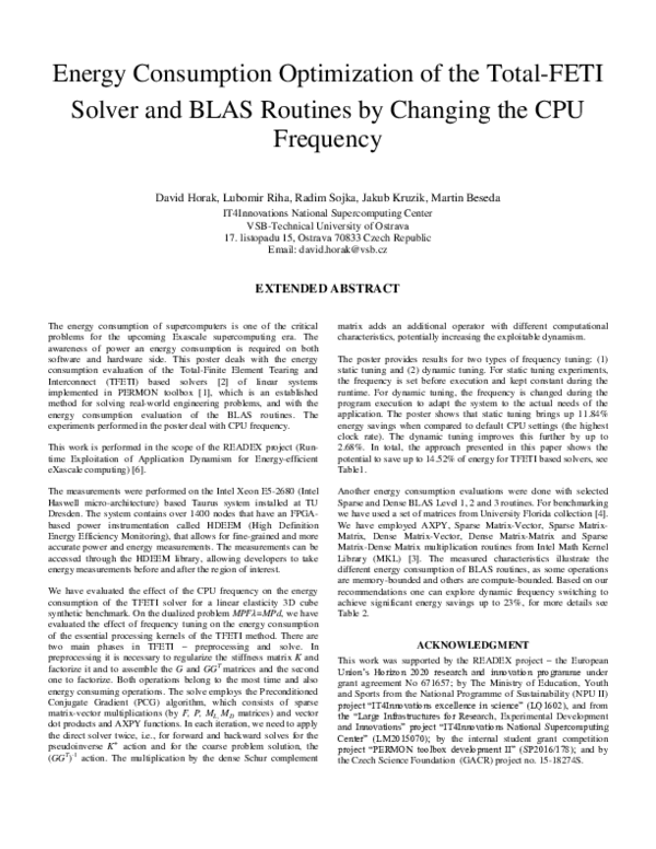 (PDF) Energy consumption optimization of the Total-FETI solver and BLAS ... (PDF) Energy consumption optimization of the Total-FETI solver and BLAS ...