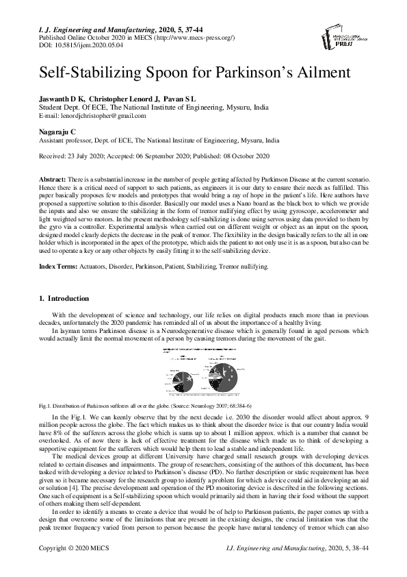 (PDF) Self-Stabilizing Spoon for Parkinson’s Ailment