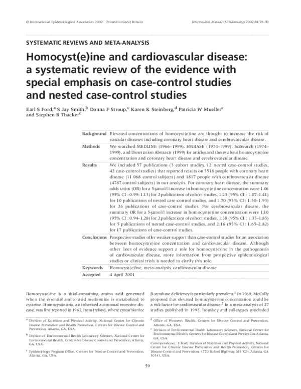(PDF) Homocyst (e) ine and cardiovascular disease: a systematic review ...