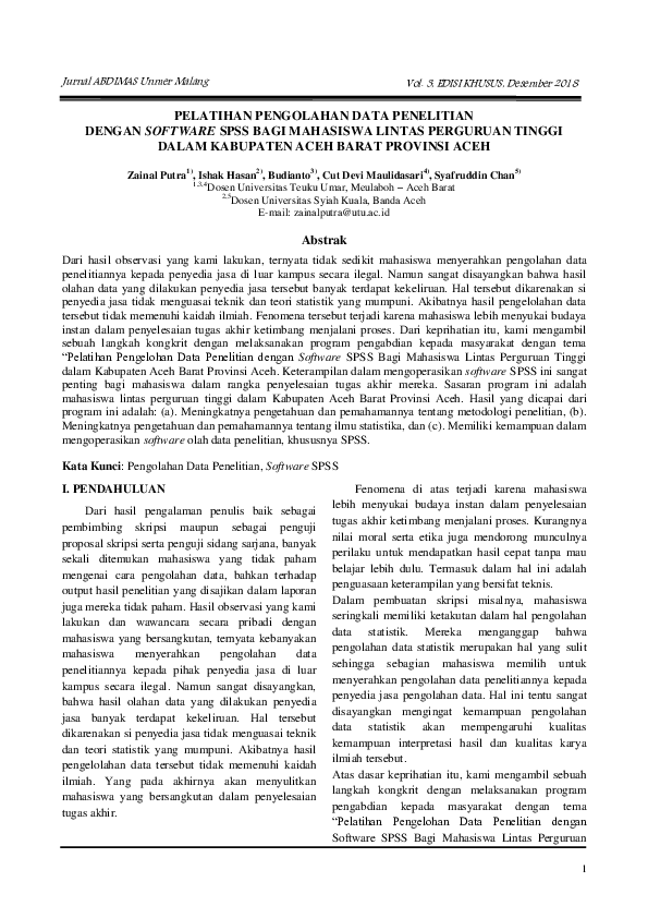 (PDF) Pelatihan Pengolahan Data Penelitian Dengan Software SPSS Bagi Mahasiswa Lintas Perguruan ...