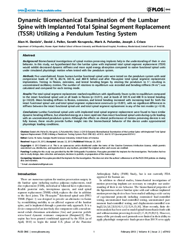 (PDF) Dynamic Biomechanical Examination of the Lumbar Spine with ...