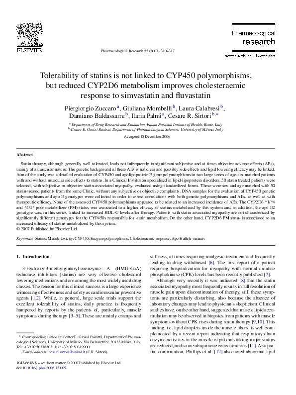 (PDF) Tolerability of statins is not linked to CYP450 polymorphisms ...