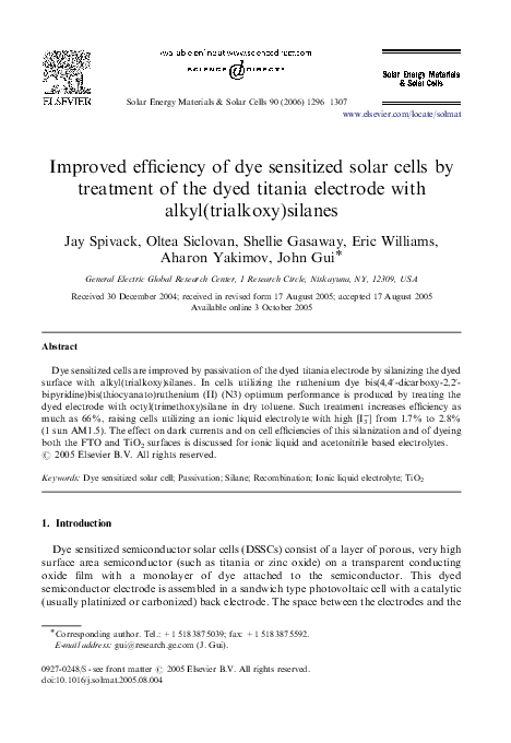 (PDF) Improved efficiency of dye sensitized solar cells by treatment of ...