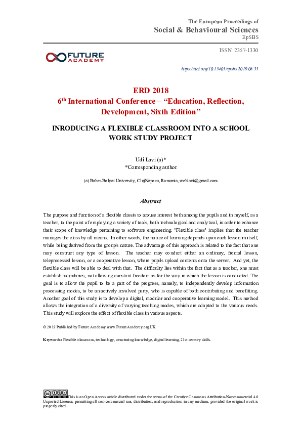(PDF) Inroducing A Flexible Classroom Into A School Work Study Project