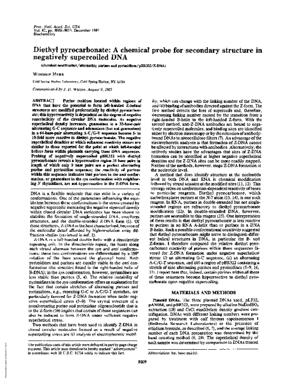 (PDF) Diethyl pyrocarbonate: a chemical probe for secondary structure ...
