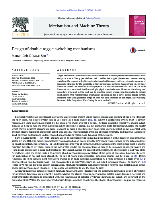 (PDF) Design of double toggle switching mechanisms