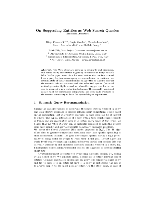 (PDF) On Suggesting Entities as Web Search Queries