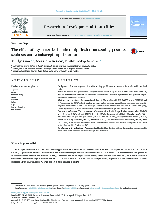 (PDF) The effect of asymmetrical limited hip flexion on seating posture ...