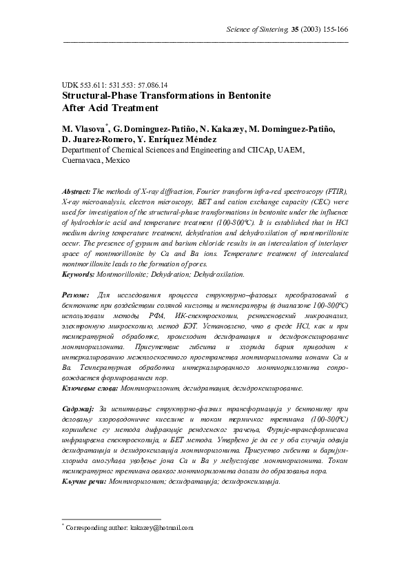 (PDF) Structural-phase transformations in bentonite after acid treatment