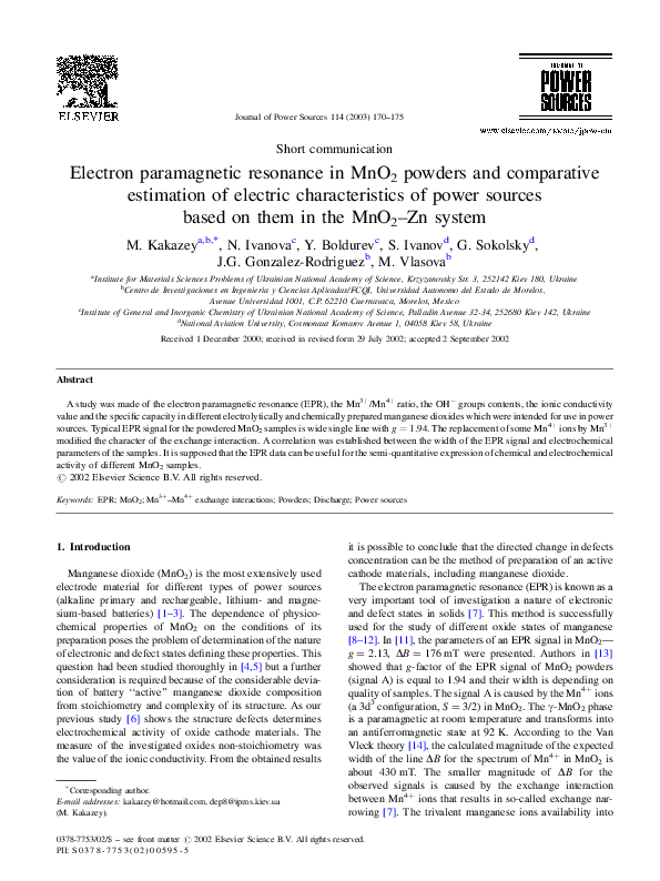 (PDF) Electron paramagnetic resonance in MnO2 powders and comparative ...