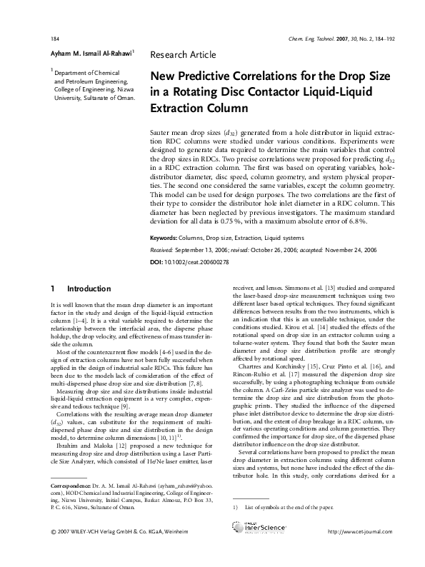 (PDF) New Predictive Correlations for the Drop Size in a Rotating Disc ...