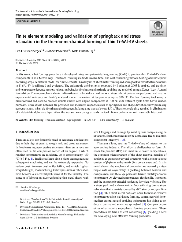 (PDF) Finite element modeling and validation of springback and stress relaxation in the thermo ...