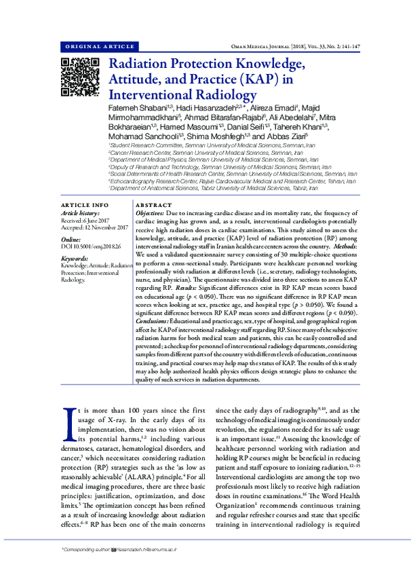 (PDF) Radiation Protection Knowledge, Attitude, and Practice (KAP) in Interventional Radiology
