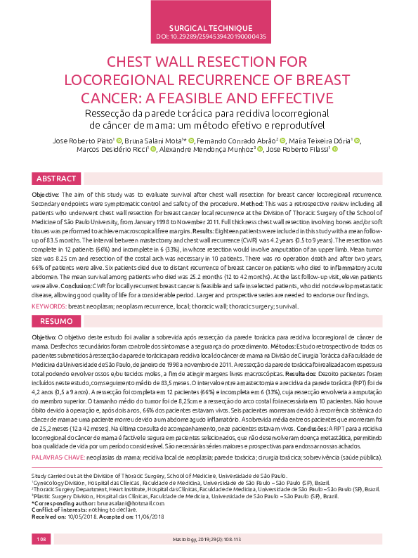 (PDF) Chest wall resection for locoregional recurrence of breast cancer ...