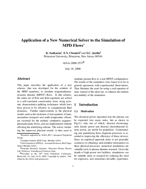 Pdf Application Of A New Numerical Solver To The Simulation Of Mpd Flows