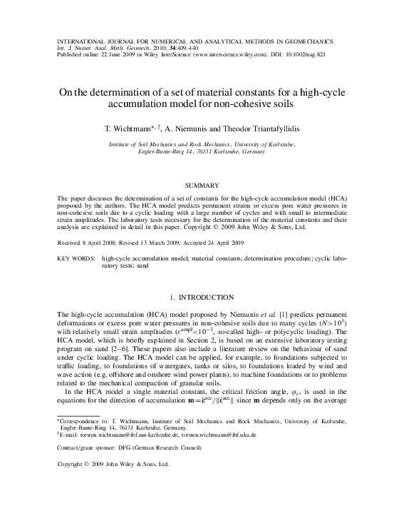 (PDF) On the determination of a set of material constants for a high ...
