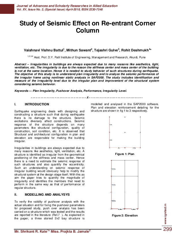 (PDF) Study of Seismic Effect on Re-Entrant Corner Column
