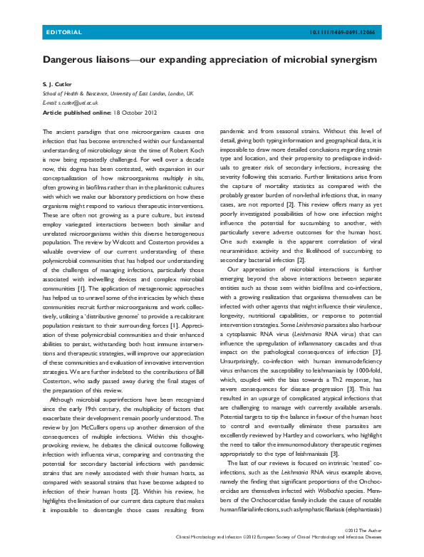 (PDF) Dangerous liaisons-our expanding appreciation of microbial synergism