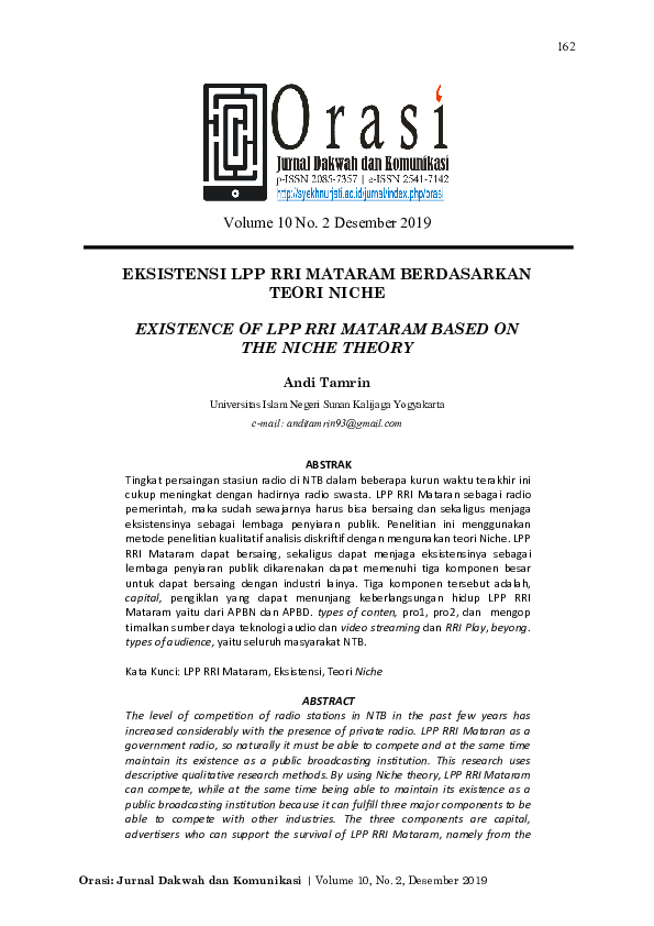 (PDF) Eksistensi LPP Rri Mataram Berdasarkan Teori Niche