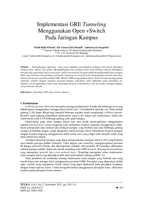 Pdf Implementasi Gre Tunneling Menggunakan Open Vswitch Pada Jaringan Kampus