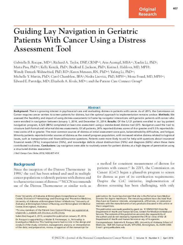 (PDF) Distress Assessment in Geriatric Cancer Patients