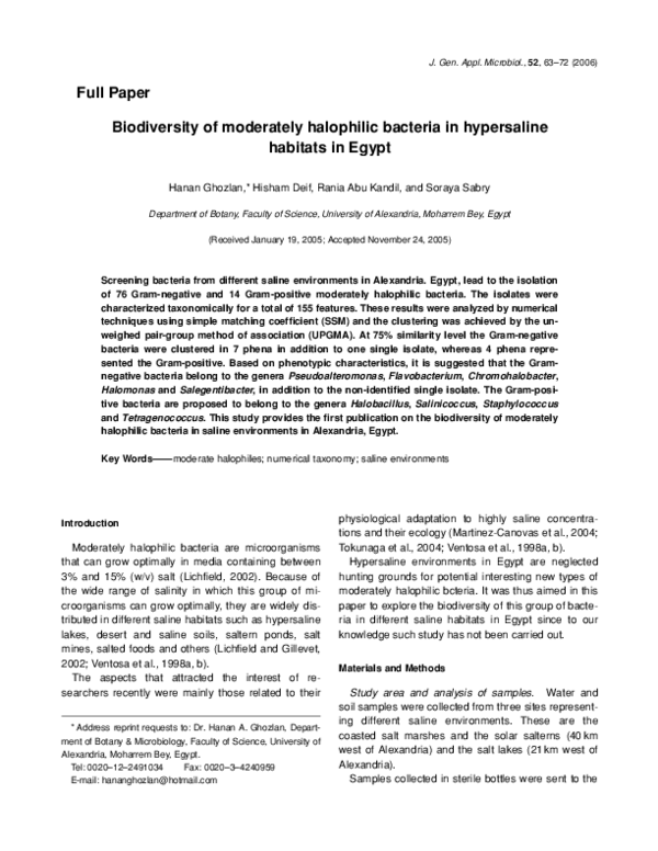 (PDF) Biodiversity of moderately halophilic bacteria in hypersaline ...