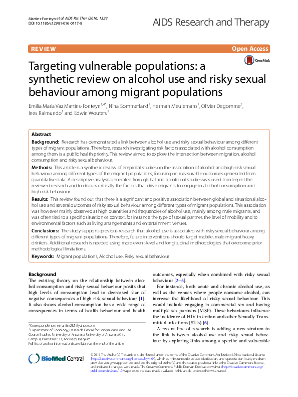 (PDF) Targeting vulnerable populations: a synthetic review on alcohol ...