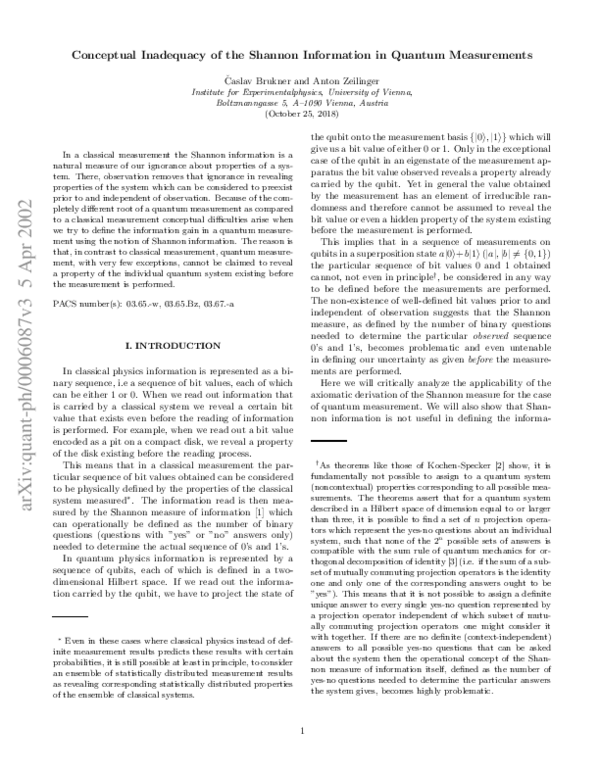 (PDF) Conceptual inadequacy of the Shannon information in quantum ...