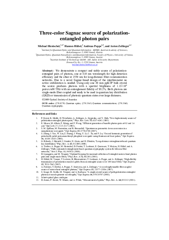 (PDF) Three-color Sagnac source of polarization-entangled photon pairs
