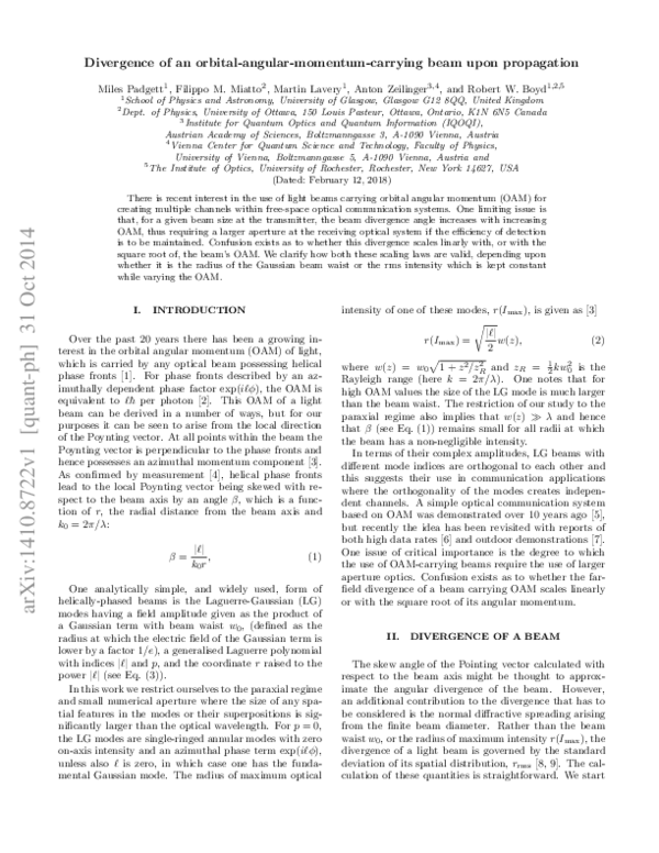 Pdf Divergence Of An Orbital Angular Momentum Carrying Beam Upon