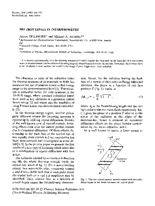 (PDF) Neutron lenses in interferometry