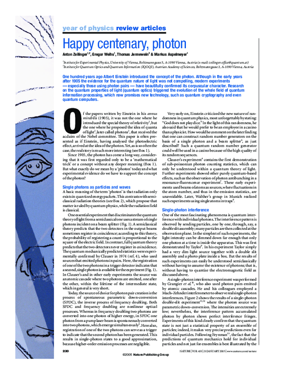 (PDF) Happy centenary, photon