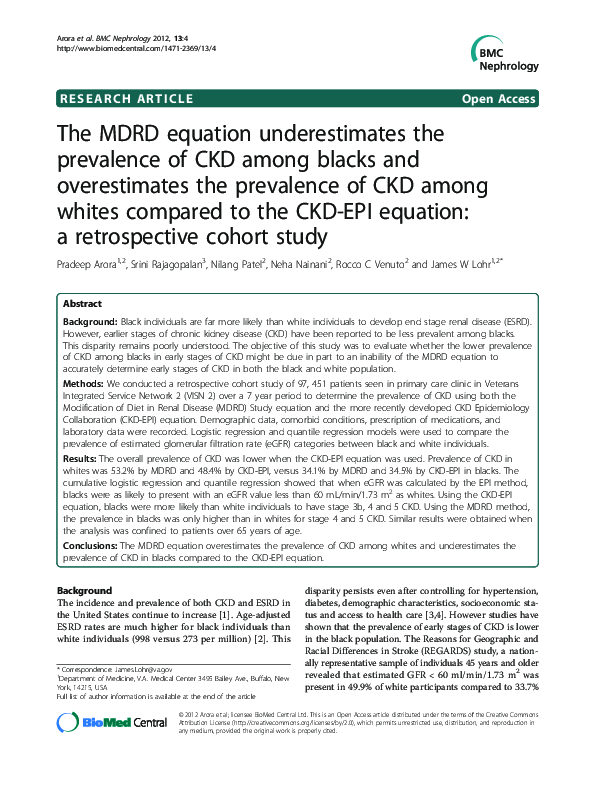 (PDF) The MDRD equation underestimates the prevalence of CKD among ...