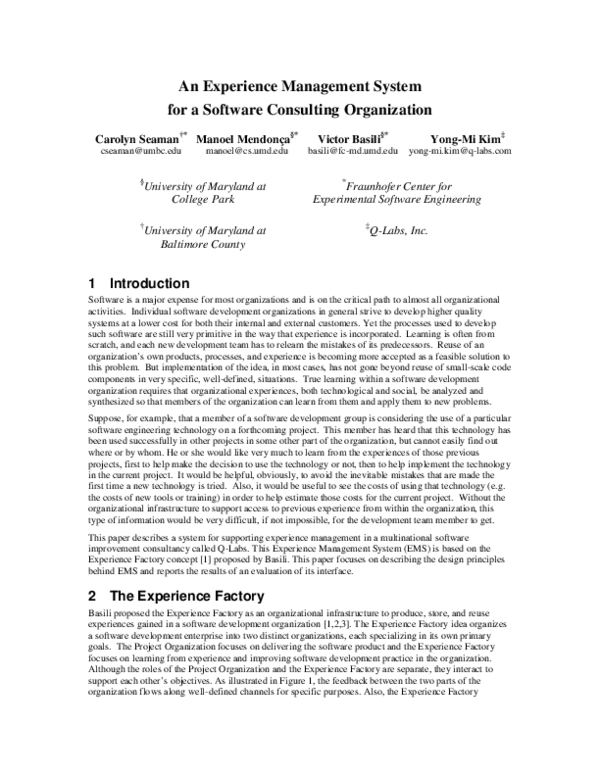 (PDF) An experience management system for a software consulting ...