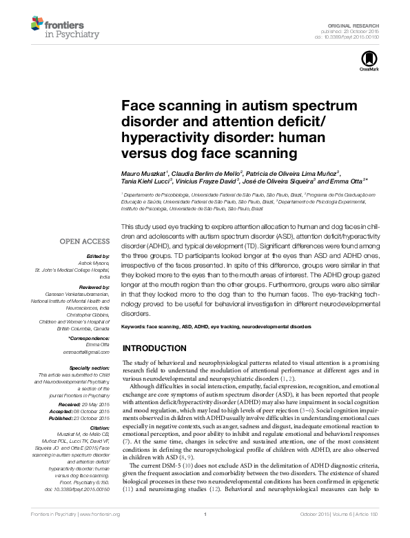 (PDF) Face Scanning in Autism Spectrum Disorder and Attention Deficit ...