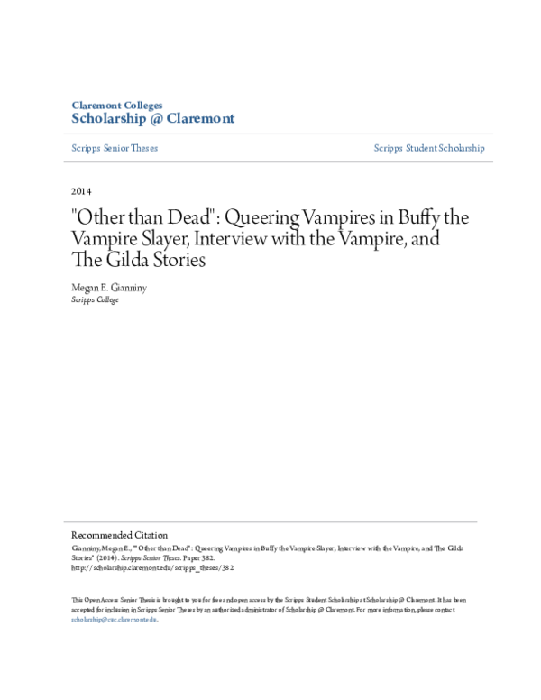 (PDF) Other than Dead": Queering Vampires in Buffy the Vampire Slayer ...