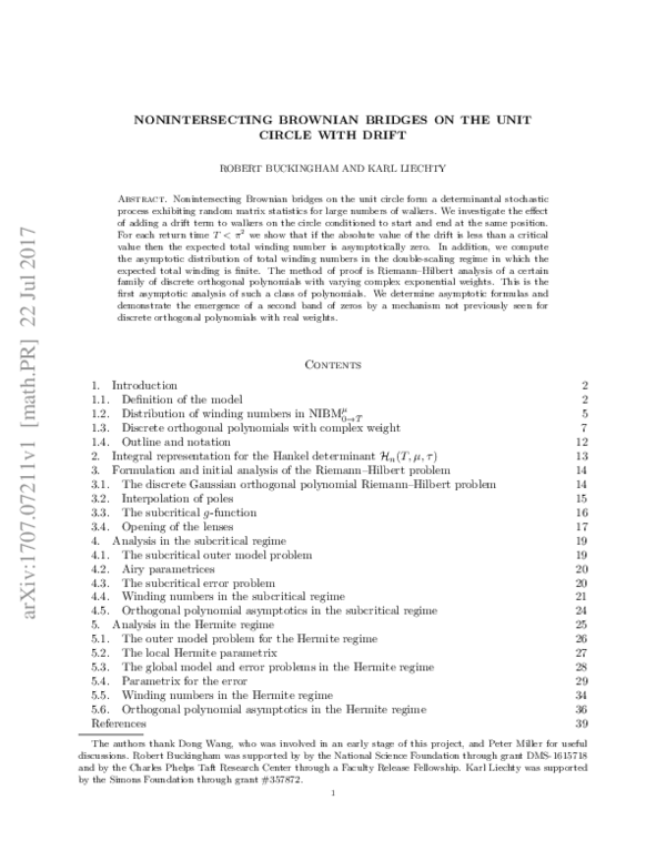 (PDF) Nonintersecting Brownian bridges on the unit circle with drift