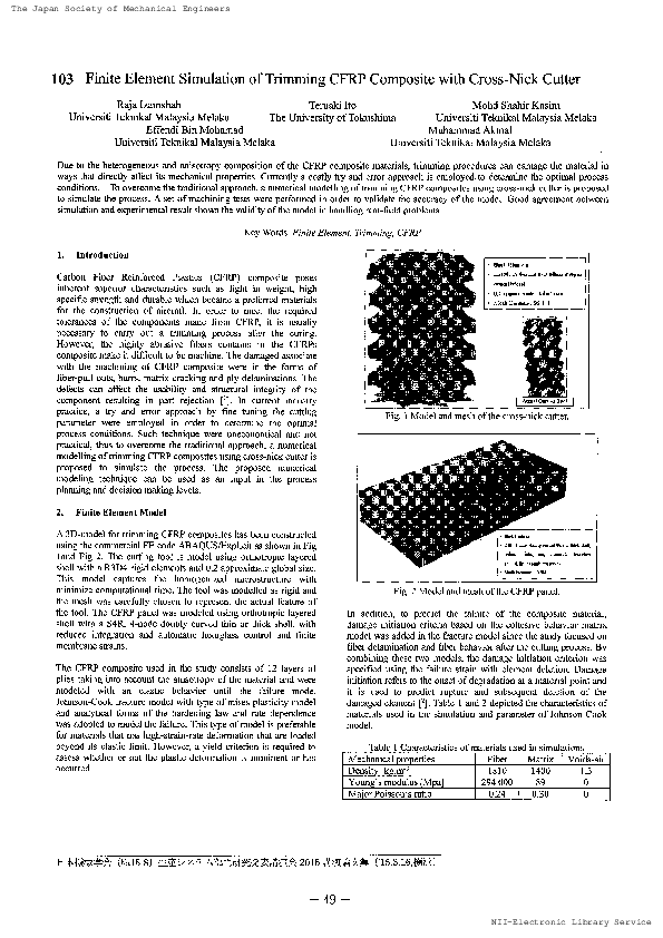 (PDF) 103 Finite Element Simulation of Trimming CFRP Composite with ...