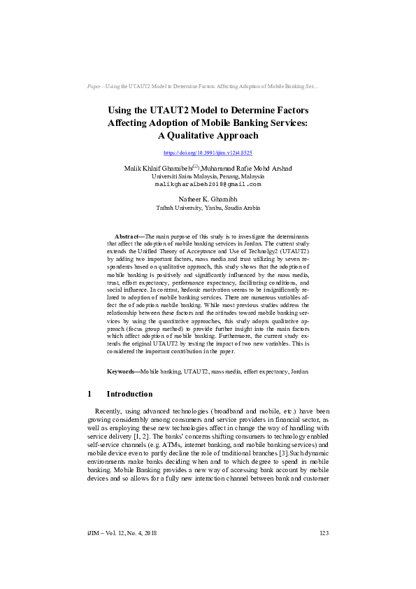 (PDF) Using the UTAUT2 Model to Determine Factors Affecting Adoption of Mobile Banking Services ...
