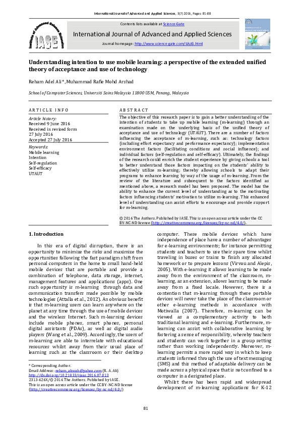 (PDF) Understanding intention to use mobile learning: a perspective of ...