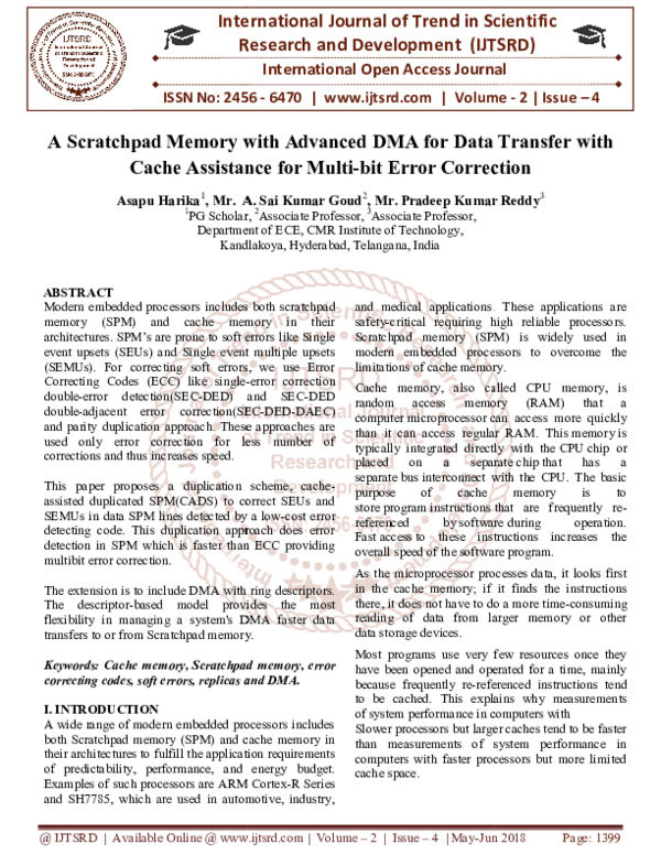 (PDF) A Scratchpad Memory with Advanced DMA for Data Transfer with Cache Assistance for Multi ...